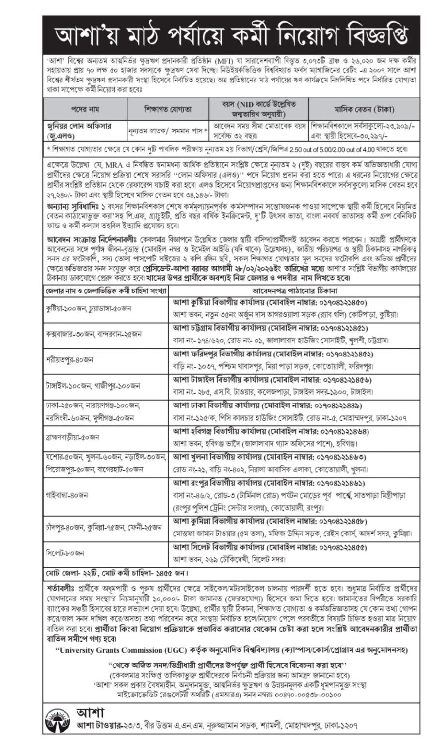 ASA Ngo Job Circular 2026 (Association for Social Advancement)